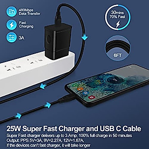 Adaptive Fast Charger 25W Android Phone Charger for Samsung Galaxy A14 5G,Z Flip 4,Z Fold 4,A54 A03s,S23 S22 Ultra,S21,S20,A13 A53 A32 A52,Pixel 7 6 Pro,Type C Cube Wall Plug,6FT USB-C Charging Cable