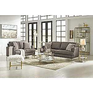Signature Design by Ashley Arcola Modern Loveseat with Chrome Legs & Accent Pillows, Dark Gray