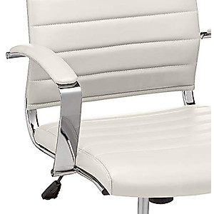 Amazon Basics High-Back Swivel Desk Chair, Ergonomic Ribbed Faux Leather Upholstery, Lumbar Support, Home Modern Style, Stunning White, 45.25" x 24.75" x 23.25"