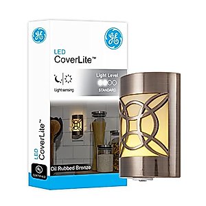 GE CoverLite LED Night Light, Decorative, Plug-In, Smart Dusk-to-Dawn Sensor, Home Décor, Ideal for Bedroom, Bathroom, Kitchen, Hallway, UL-Certified, 11332, Oil Rubbed Bronze | Geometric