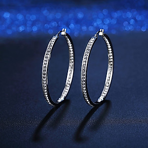 weinuo 2 Inch Stunning Stainless Steel White Cubic Zirconia Hoop Earring for Women Hypoallergenic Jewelry for Sensitive Ears Large Big Hoop Earrings 50MM