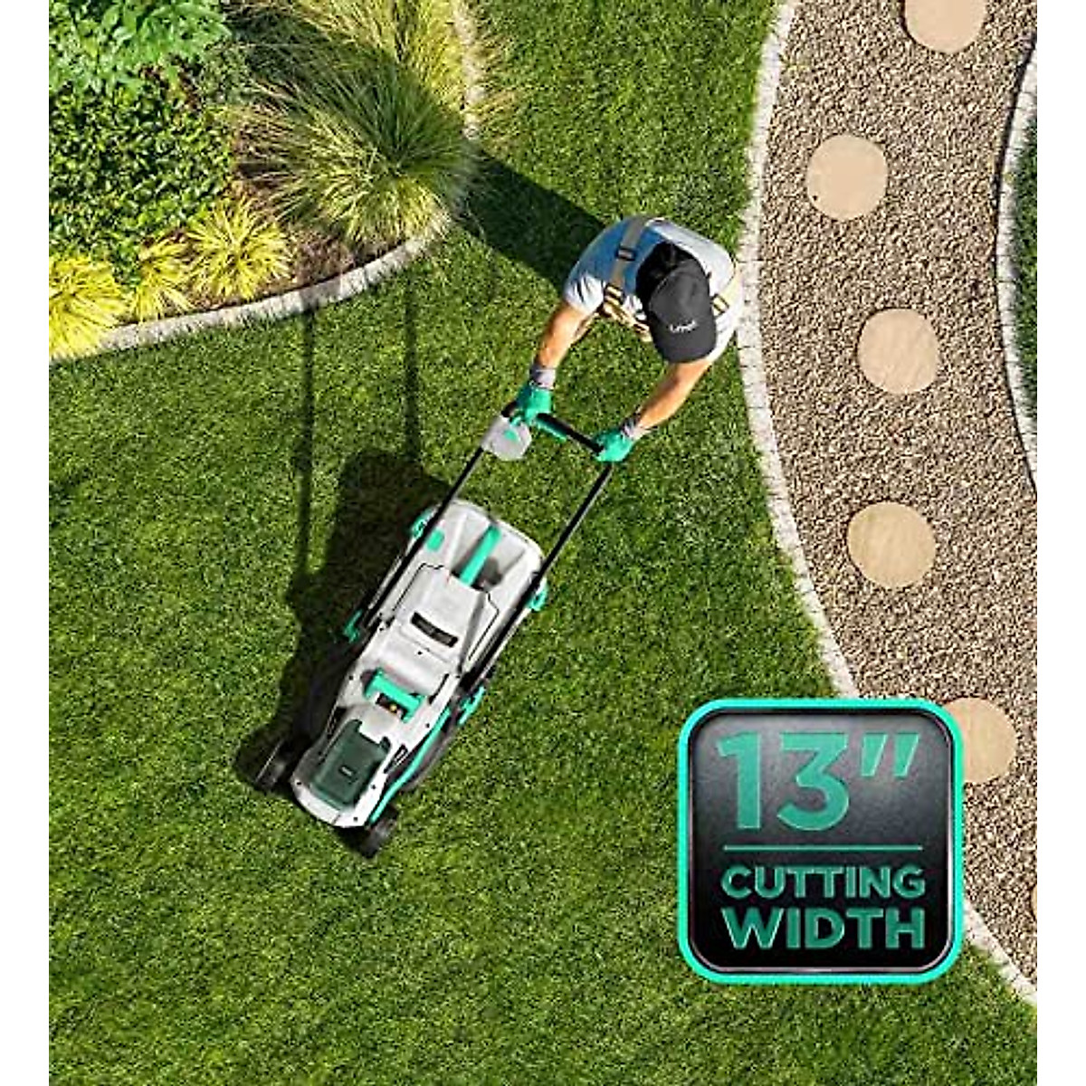 Litheli Cordless Lawn Mower 13 Inch & Impact Driver, 5 Heights, 20V Electric Lawn Mowers for Garden, Yard and Farm, with Brushless Motor, 4.0Ah Battery & Charger Included