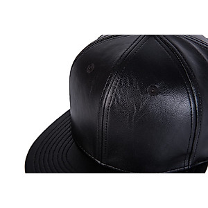 CNUSER Snapback Hats for Men Women,Fashion Baseball Cap,Hip Hop Flat Bill Brim Adjustable Dad Hats (Pu Leather Black)
