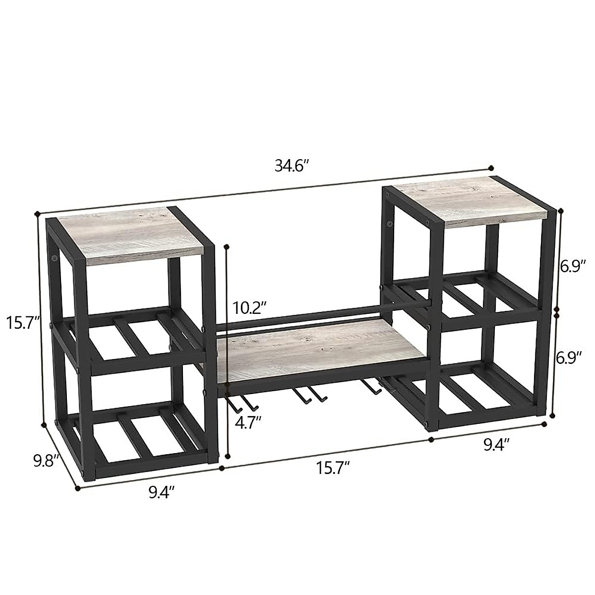 GiftGo Industrial Brown Wall Mounted Wine Rack with 3 Steam Glass Holder Partial Wood Shelf Black Metal Bottle Holder Multi Functional Wine Storage Display Rack for Home Bar Dining Room Kitchen