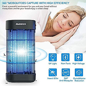 AMUFER Bug Zapper Indoor,Electric Mosquito Zapper with 16W UV Light,4000V Powerful Electric Shock Mosquito Trap, Fly Zapper(Black)
