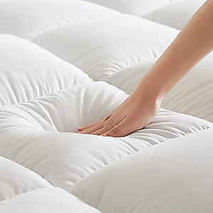 CYMULA Mattress Topper Queen Size, Cooling Mattress Pad Cover for Ultimate Comfort, Extra Thick 5D Snow Down Alternative Overfilled Plush Pillow Top with 8-21 Inch Deep Pocket - 60"x80" White
