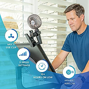 Modern Comfort AirX Portable Personal Fan | Multi-Use Clip & Stand for Home, Gym, Outdoors, Office, Desk, Peloton... | 5-speeds (vs 3)| Long Lasting Charge |Ergonomic Handle |Reduce AC use | 1 Yr Warr