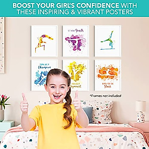 6 Reversible Gymnastics Posters for Girls Room - 8x10in Gymnastics Poster, 12 Designs Dance Posters for Studio, Gymnastics Wall Decor, Gymnastics Bedroom Decor, Cheerleading Wall Decor, Gymnast Poster