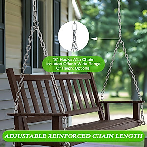 VEIKOU Wooden Porch Swing, 4FT Patio Swing with Hanging Chains, Armrest, Heavy Duty 550lbs, Outdoor Swing for Patio Garden Yard, Rustic