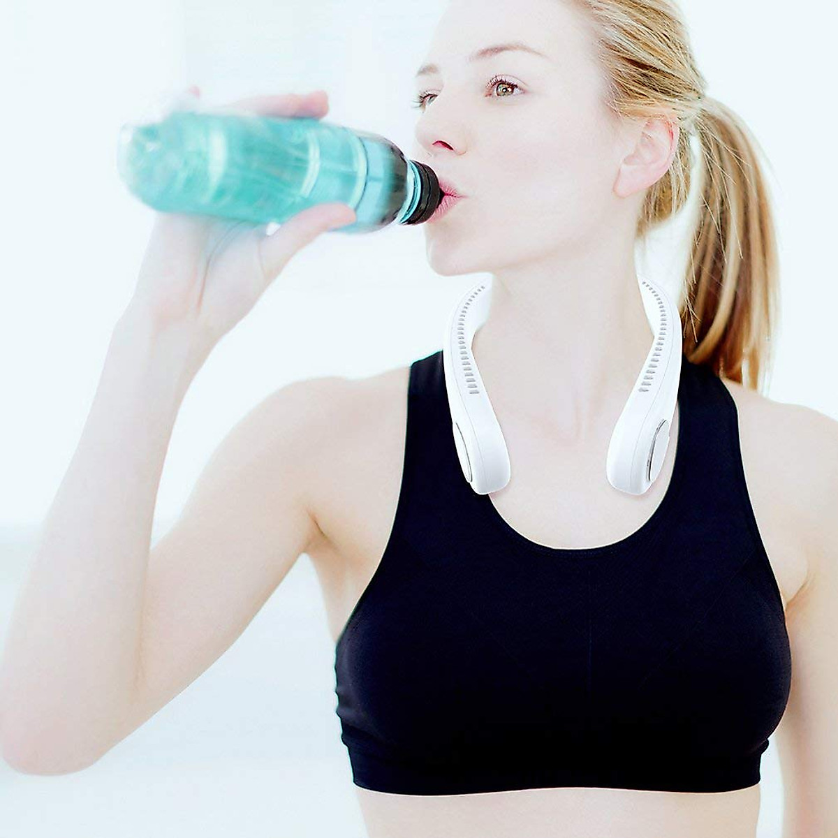 Bladeless Neck Fan, Bendable Neck Hanging Cooler, USB Rechargeable Hand Free and Blade Free Personal Fan with Turbine Ventilator 3 speeds adjustable Neckband Fan For Running/Sports & Travel (White)