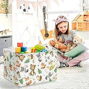 Clastyle Cute Woodland Animals Shelf Basket Bear Fox Squirrel Fir Tree for Nursery Storage Bin Rectangle Clothes Books Toy Storage Cube, 36L