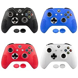 ANSIPPF Xbox One S Compatible Premium Silicone Controller Cover, Anti Slip Skin, Sweat-Proof Protector, Protective Soft Rubber Case Sleeve for Xbox One S Accessories, White + Black + Red + Blue