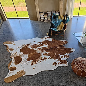 rugoo Premium Brown Cowhide Rug 6.4 ft x 8.5 ft Faux Cowhide Rug Cow Print Rug Faux Animal Skin Rug for Living Room Bedroom Nursery Western Decor