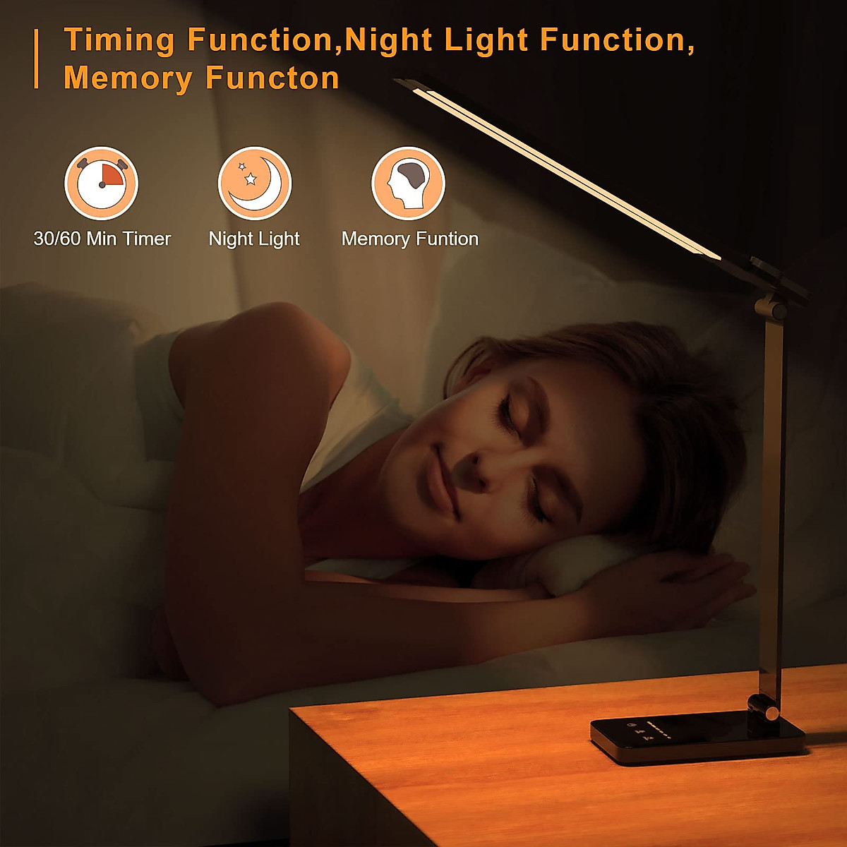 YUNSOVA LED Desk Lamp for Home Office, Double Head Desk Light, 5 Color Modes , 6 Brightness Levels, Touch Control, USB Charging Port, Auto Timer, Eye-Caring dimmable Table Lamp for Reading Study