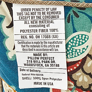 Pillow Perfect 563008 Floral Outdoor Throw Accent Pillow Plush Fill, Weather, and Fade Resistant, 2 Count (Pack of 1), Blue/Tan Telfair