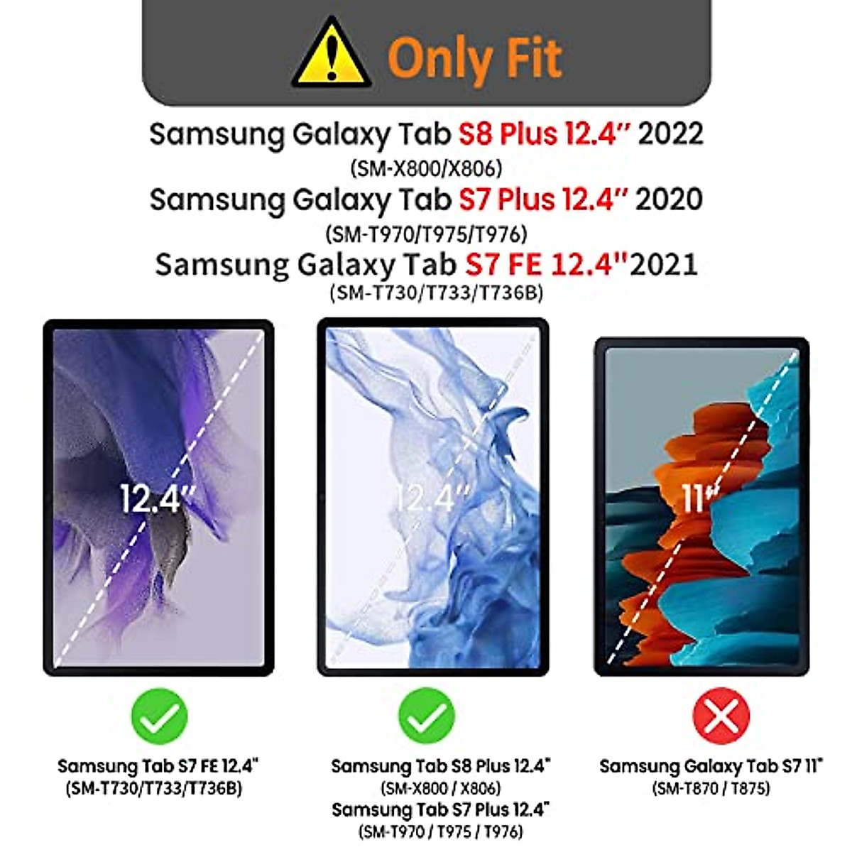 Gerutek Galaxy S7FE/S8 Plus/S7 Plus 12.4" Case 2022/2020, 3-Layer Shockproof Structure Samsung Galaxy S8+ /S7+ Tablet Case with Pen Holder, Rotatable Kickstand, Shoulder/Hand Strap, Black