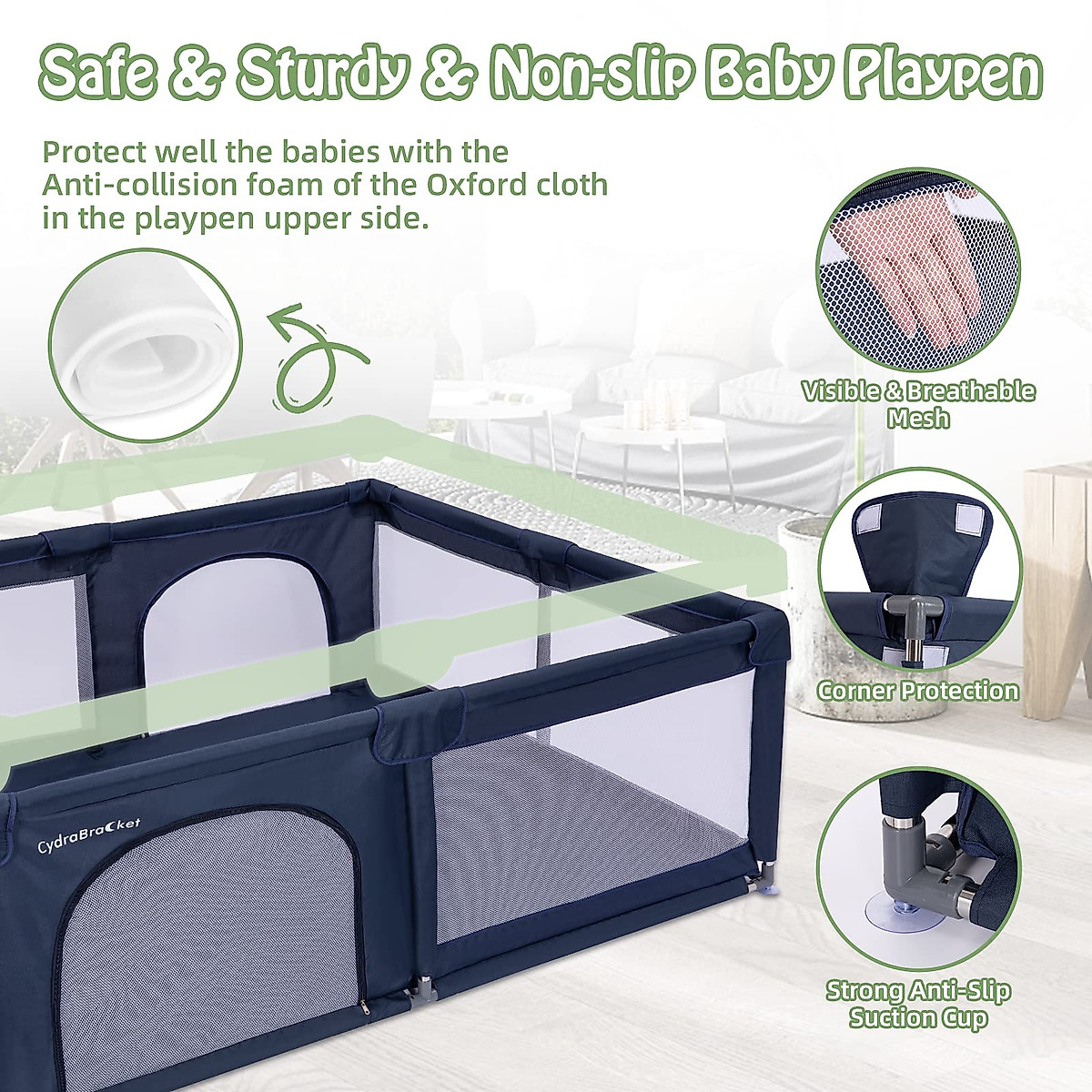 Large Baby Playpen, Playpen for Babies and Toddlers, Extra Safe with Anti-Collision Foam Baby Fence, Indoor & Outdoor Playard Kids Activity Center