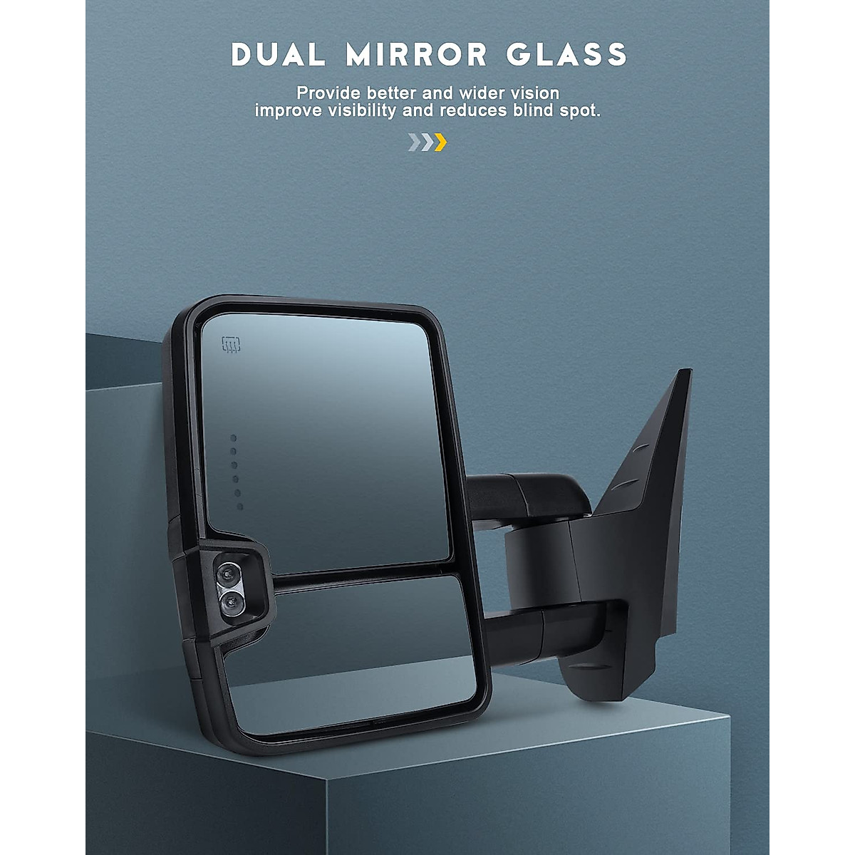 OCPTY Towing Mirrors with Power Heated Left Right Side Tow Mirrors Compatible with for Chevy for GMC 2007-2013 for Silverado/for Sierra with Black housing Smoked Turn Light