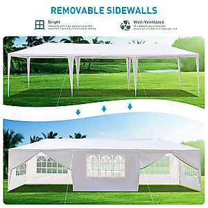 10x30 Outdoor Party Tent, Large Wedding Birthday Tents for Parties, White Canopy Tent with 8 Removable Sidewalls & Transparent Windows, Outside Gazebo Event Garden, Patio and Backyard