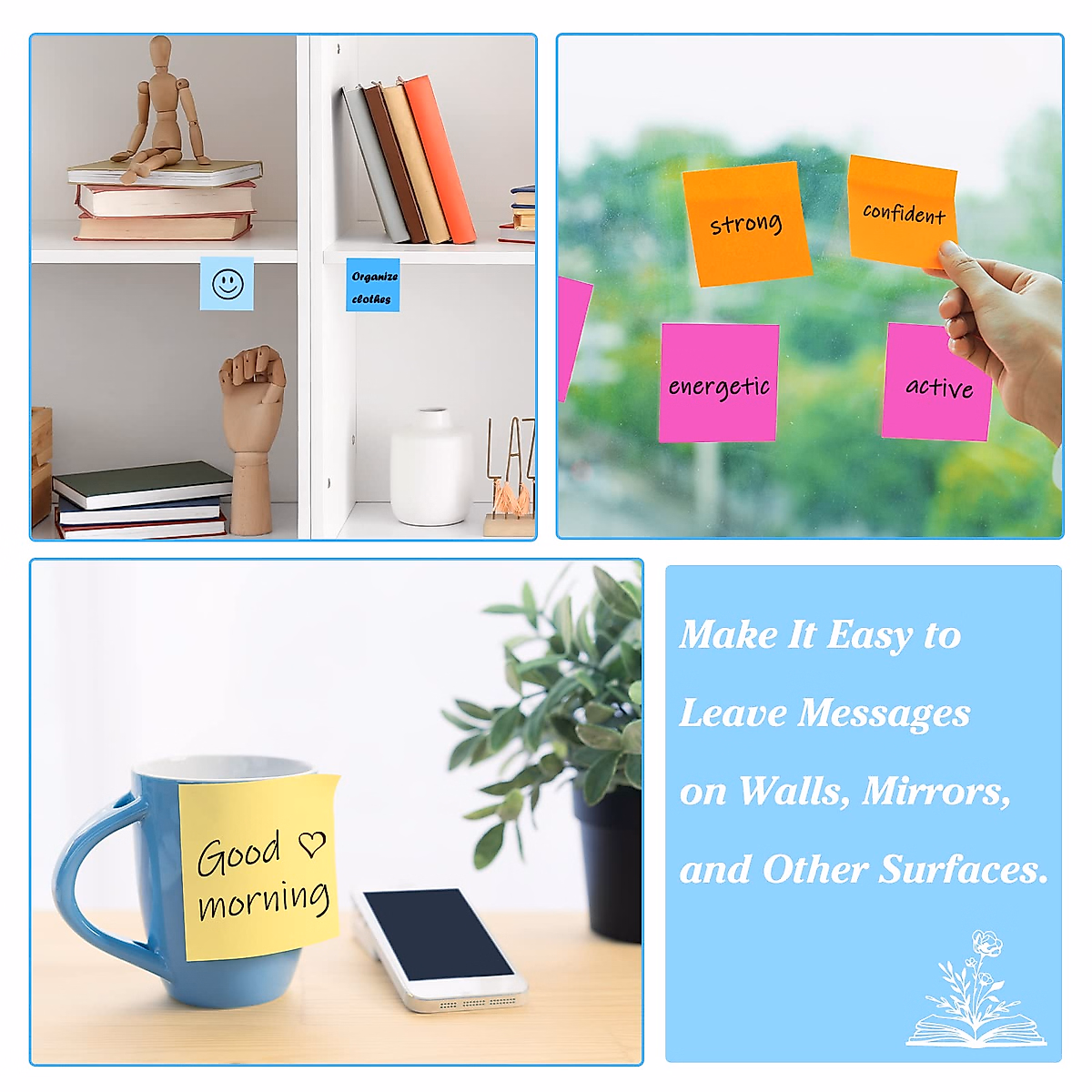 EOOUT 24 Pack Sticky Notes 3x3 Inches, Bright Colors Self-Stick Pads, Super Sticking Power Memo Pads, Easy to Post for Home, Office, Notebook, 84 Sheets/pad