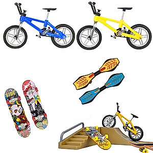 Yoeevi Mini Finger Sports Park Ramp Toys Set, Skateboards/Bikes/Swing Boards/Replacement Wheels and Tools with Ramp and Rail Park Stair Educational Finger Toy Set for Kids Party Favor