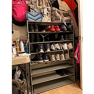 Fansdurack Shoe Rack-Shoe Rack Storage Organizer 10 Tier Shelf 9 Tier Non-Woven Compartment Portable Shoe Rack With Dustproof Cover Vertical Shoe Rack for Cloest Easy to Assembly (Grey)