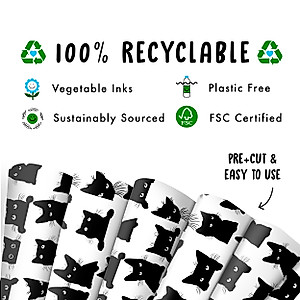 CENTRAL 23 Cat Wrapping Paper - Black Cat - Eco-friendly - 6 Sheets Gift Wrap - For Cat Mom Fur Parent - Comes With Stickers - Gift Wrapping Paper For Christmas Birthday Anniversary Baby Shower