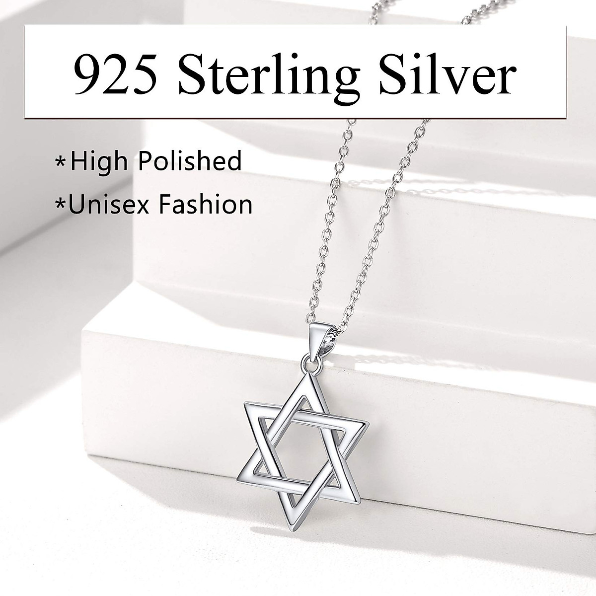 U7 Silver Star of David Necklace Religious Jewish Jewelry for Women 925 Sterling Silver Israel Necklace Pendant with Chain 18 Inch