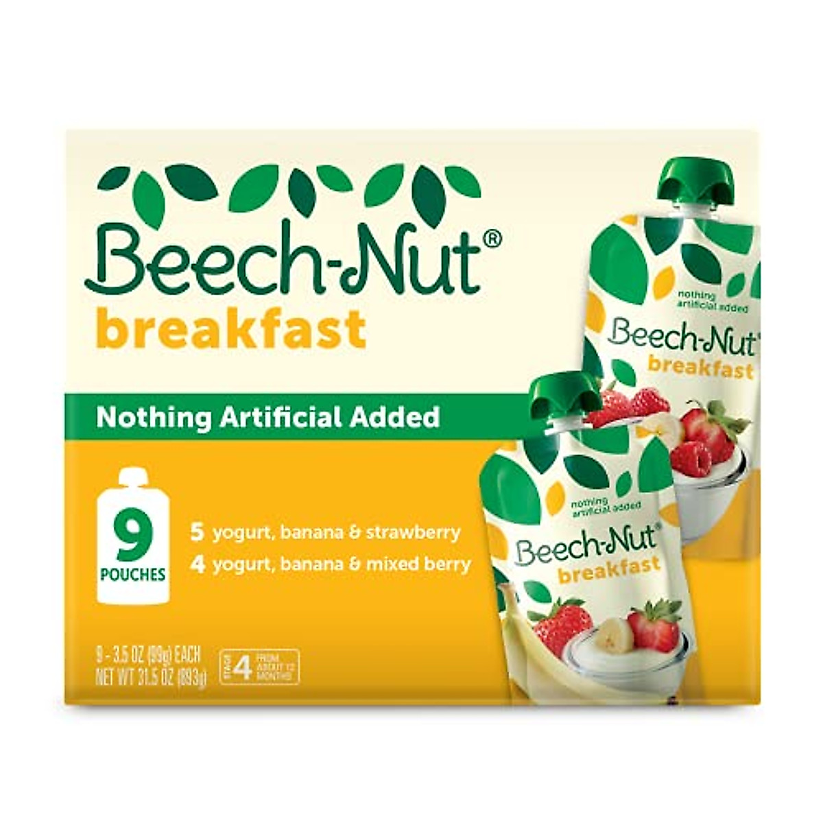 Beech-Nut Stage 4 Breakfast Baby Food Pouches Variety Pack (9 count, 3.5 oz pouches)