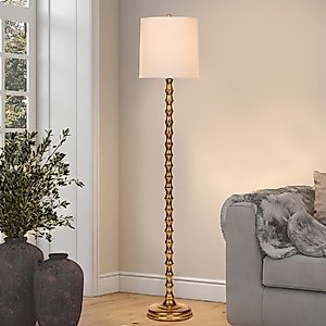 EUO 64.5" Gold Floor Lamp for Living Room, Gold Bamboo Floor Lamps for Bedroom, Tall Skinny Lamp for Home Decor, Mid Century Antique Floor Lamps with White Lampshade, Gold Standing Lamp for Corner
