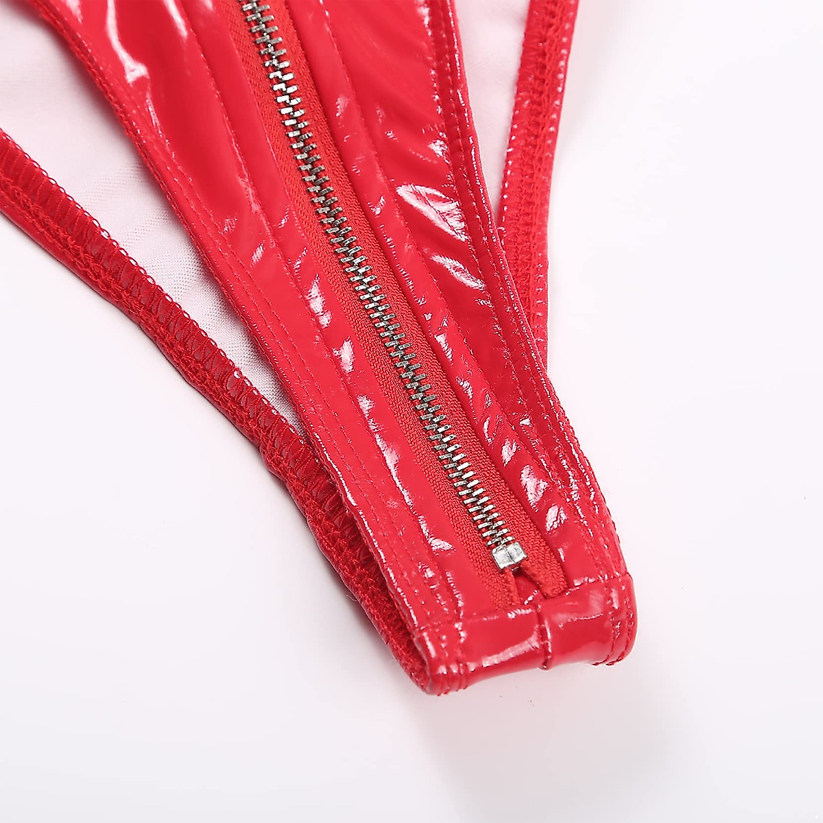 Huimingda Women's Shiny Latex Booty Shorts High Waisted Zipper Crotch Cheeky Hot Pants Sexy Brief Bottoms Red Small