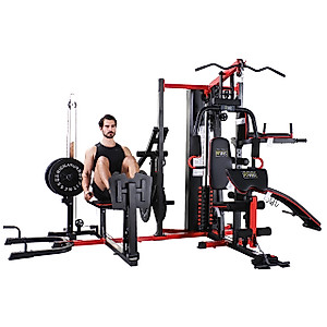 Signature Fitness Multifunctional Home Gym System Workout Station with Leg Extension, Preacher Curl, Pushup, Dip and Situp Stand, 122.5LB Weight Stack, M950, Multiple Pacakges