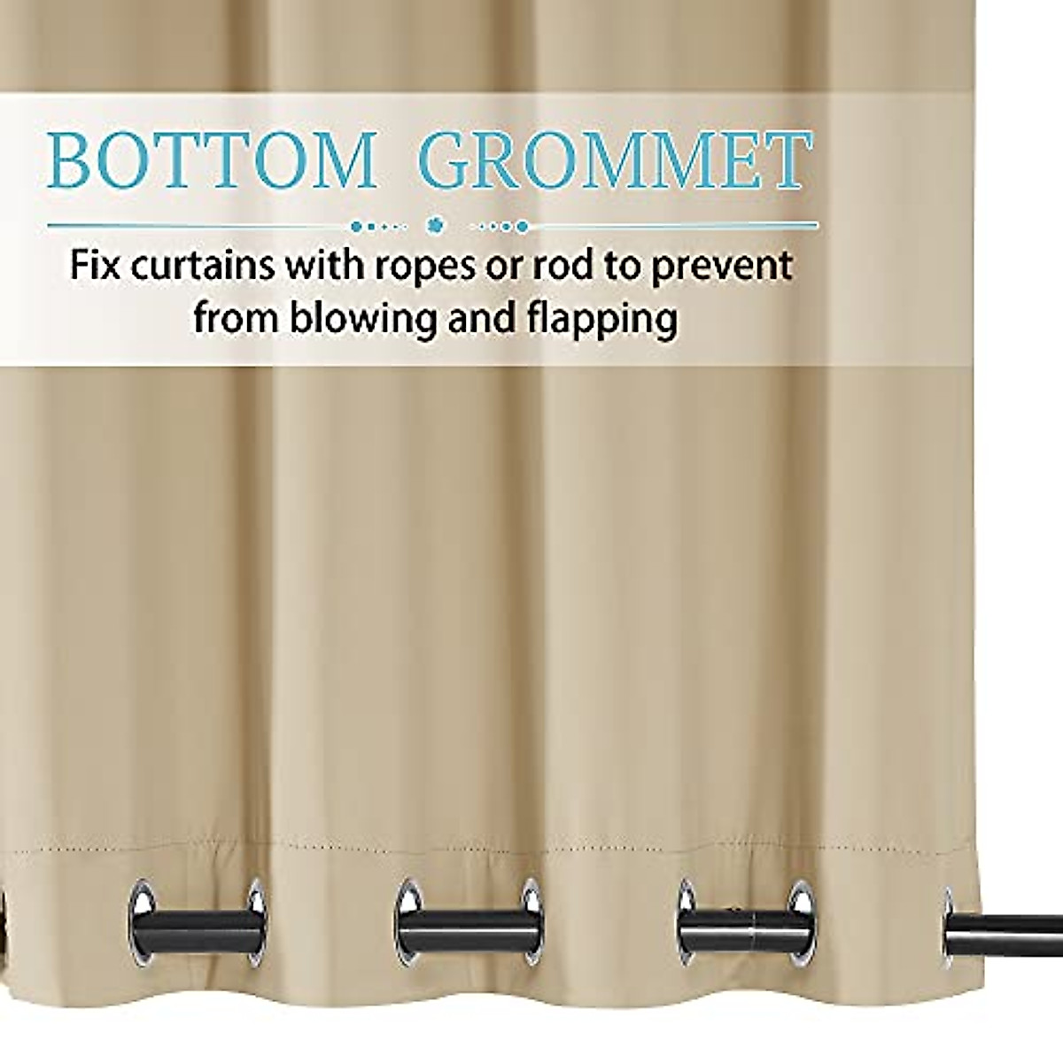 RYB HOME Windproof Curtains Outdoors - Waterproof Blackout Shade Thermal Insulated Weighted Drapes for Porch Gazebo Canopy Pergola Garage Sun Room Decor, 52 Width x 95 inch Length, 2 Panel, Beige
