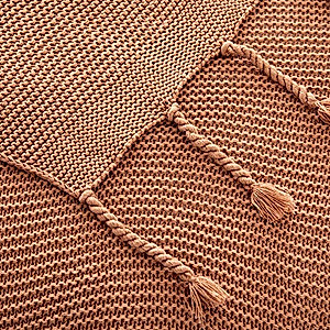 RUDONG M Knitted Throw Blanket with Fringe, Amber Color Knit Throw Blanket for Couch Bed Sofa 50" x 60"