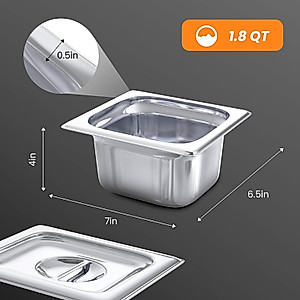 Aplancee Steam Pan 1/6 Size x 4 Inch Deep 6 Pack Stainless Steel Anti-Jamming Food Cooking Pan