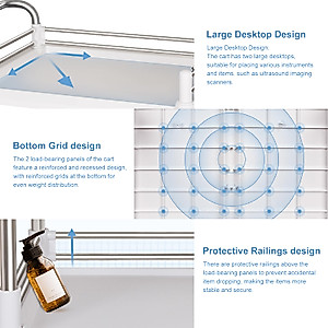 Mobile Utility Cart with Wheels Professional Medical Trolley Cart 220 Lbs Load Plastic and Stainless Steel Esthetician Storage Cart with Basins and Kegs for Beauty Salon Hospital Clinic Home
