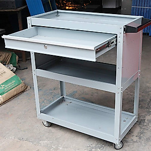 FAUUCHE JF-Xuan Cart Multifunction Portable Hand Trucks Recycling Vehicles,Tool Trolley Cart 3-Tier Drawer Type Organizer Multifunction Service Trolley with Brake, Bearing 60Kg, 700X350X660Mm,Gray