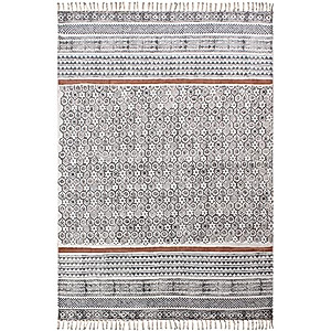Casavani Hand Block Printed Tassels Throw Rugs Brown, Black Geometric Area Rug Doormat Floor Rug Indoor Area Rugs for Bedroom Living Room Laundry Room 3x10 Feet Runner