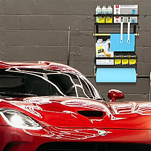 Paper Towel Holder with Shelf, 2-in-1 Magnetic Shelf, Heavy Duty Rustic Paper Towel Holder with 5 Removable Hooks, Tissue Holder for Tool Shed, Garage, Workbench, Kitchen, Craft Room, or Laundry Room