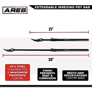 ARES 46003-21-Inch to 33-Inch Extendable Indexing Pry Bar - 14-Position Adjustable Angle Head - High Strength Chrome Vanadium Steel