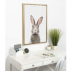 Kate and Laurel Sylvie Female Baby Bunny Rabbit Animal Print Portrait Framed Canvas Wall Art by Amy Peterson, 23x33 Gold