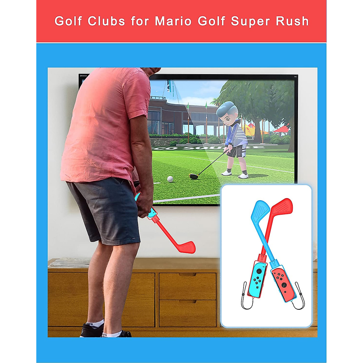 2023 Switch Sports Accessories Bundle,Hacksya Family Accessories Kit for Nintendo Switch Sports Games : Mario Golf Clubs,Wrist Bands,Soccer Leg Straps,Sword and Tennis Rackets