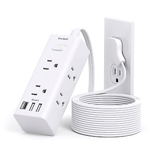 10Ft Extension Cord with Multiple Outlets, Flat Plug Power Strip Surge Protector with 10 Ft Long Cord, 6 Outlet 3 USB Ports (1 USB C), Multi Outlet Wall Plug for Travel, College, Dorm Room Essentials