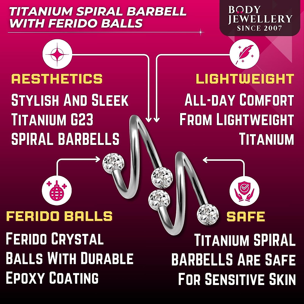 bodyjewellery 2pcs 16g Spiral Piercing Lip Titanium Earring Helix Eyebrow Tragus Studs Cartilage Bar Hoop Twisted Ferido Balls B2ECN