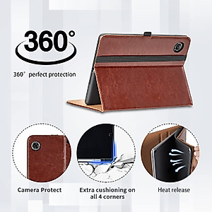 Case for Samsung Galaxy Tab A8 10.5 inch 2022 (SM-X200/X205/X207), Premium PU Leather Tablet Case with Hand Strap Large Pocket Auto Wake/Sleep Smart Cover, Reddish-Brown