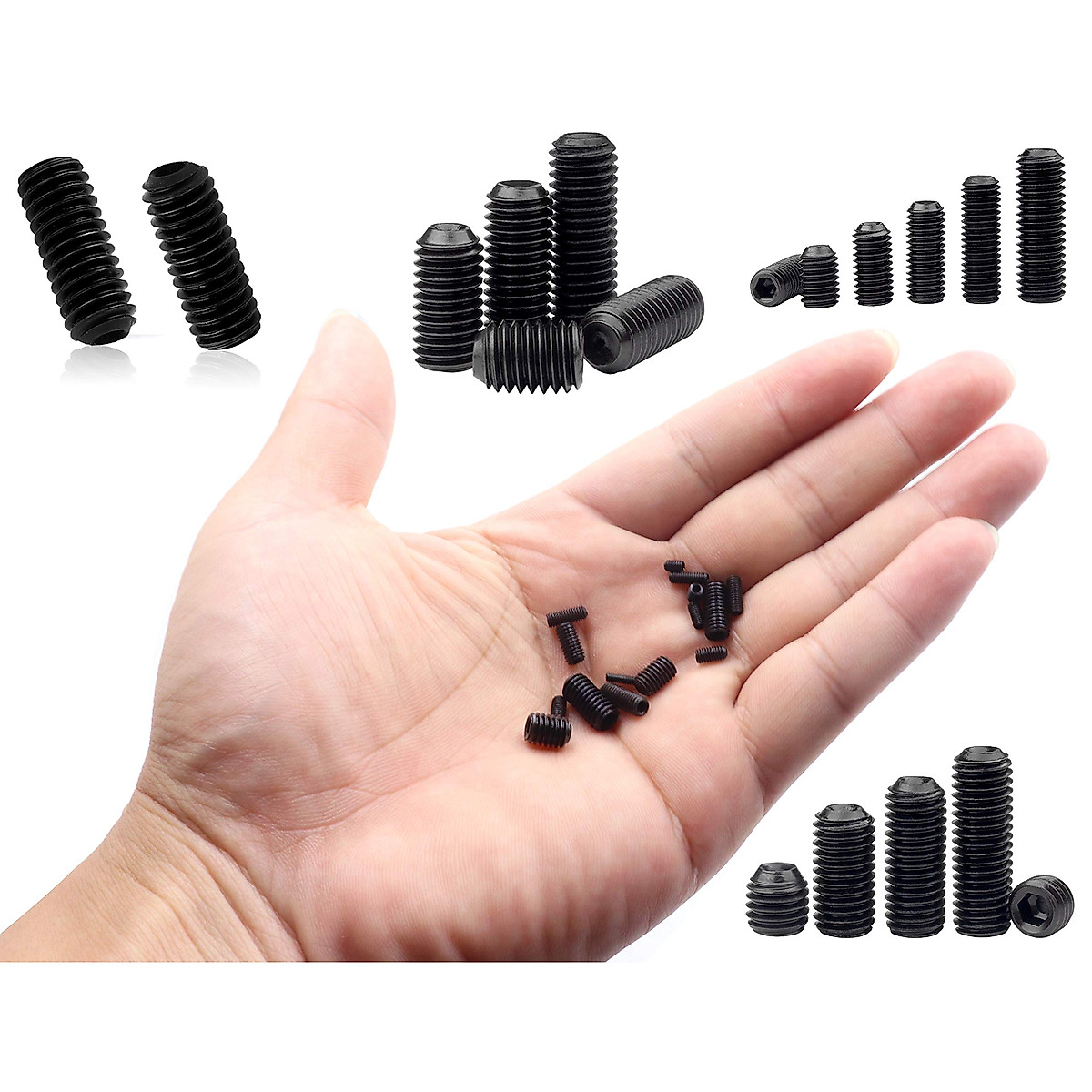 LBY 720pcs M2 M2.5 M3 M4 M5 M6 Internal Hex Drive Cup-Point Set Screws,Socket Head Cap Screws Grub Screws Assortment Kit 12 Sizes,Carbon Steel Black