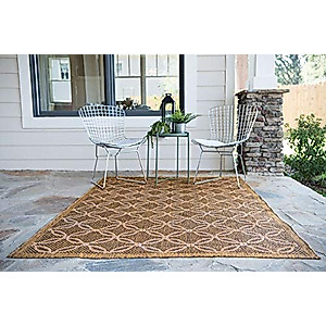 Unique Loom Trellis Collection Area Rug-Geometric Border Design, Moroccan Inspired for Indoor/Outdoor Décor, 8 ft x 11 ft 4 in, Light Brown/Brown