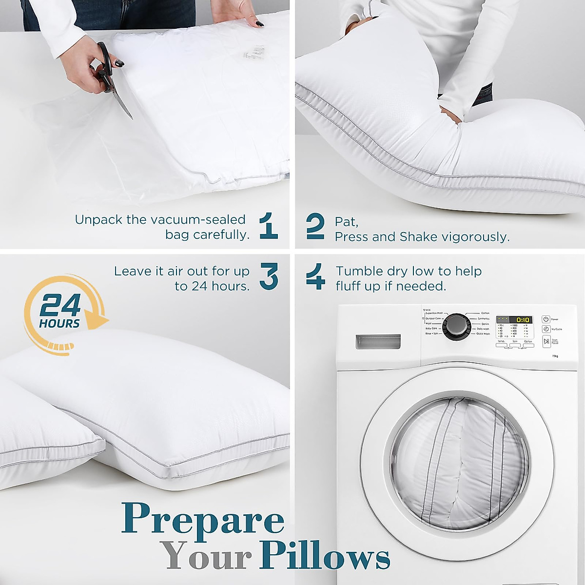 viewstar Pillows Queen Size Set of 2, Down Alternative Bed Pillows, Back Side Sleeper Pillow for Neck and Shoulder Support, Soft Fluffy Hotel Pillows with Gusset Design, Machine Washable, 20" x 30"