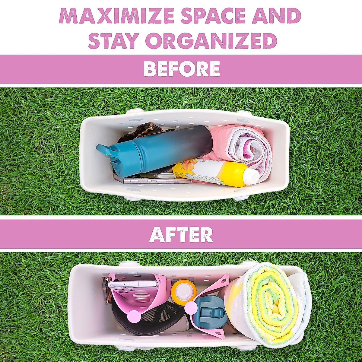 SAVPACK Tote Bag Organizer (Pink): Compatible with Bogg Bag XL and Baby Bogg Bag - Multipurpose: Phone Holder - Cup Holder - Divider