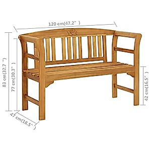 vidaXL Solid Wood Acacia Patio Bench Wooden Indoor Courtyard Lawn Seat Seating Sitting Chair Garden Terrace Bench with Backrest Furniture